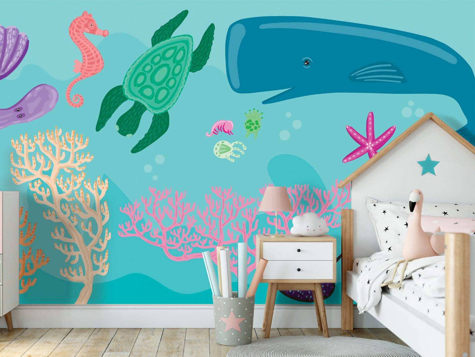 Happy sea creatures wall mural – Nouqoush