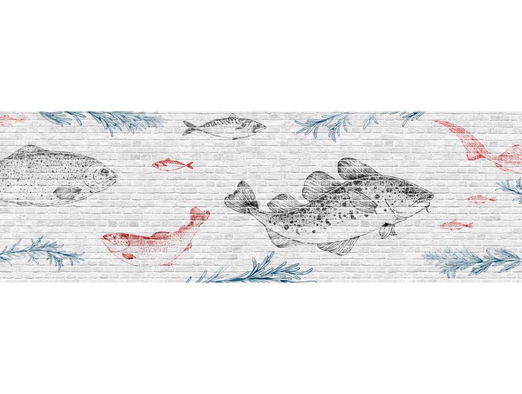 Vintage fish design on bricks wall mural – Nouqoush
