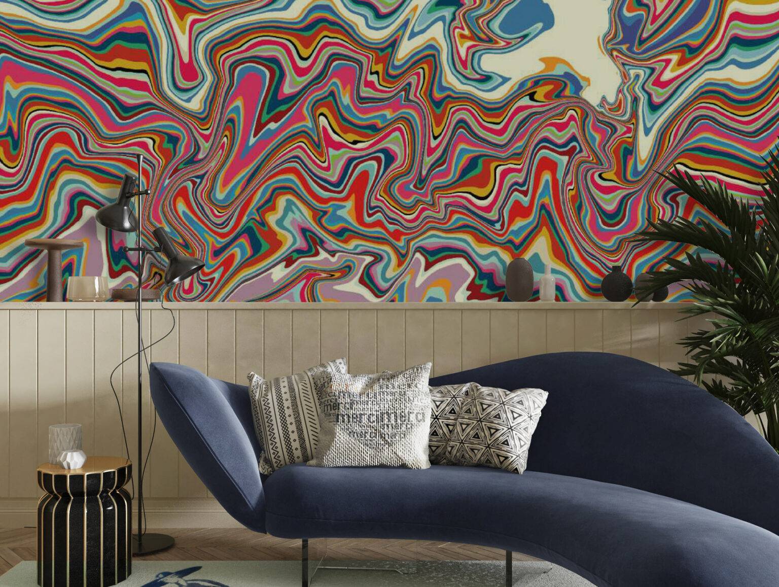 Wavy rainbow wallpaper mural - Nouqoush