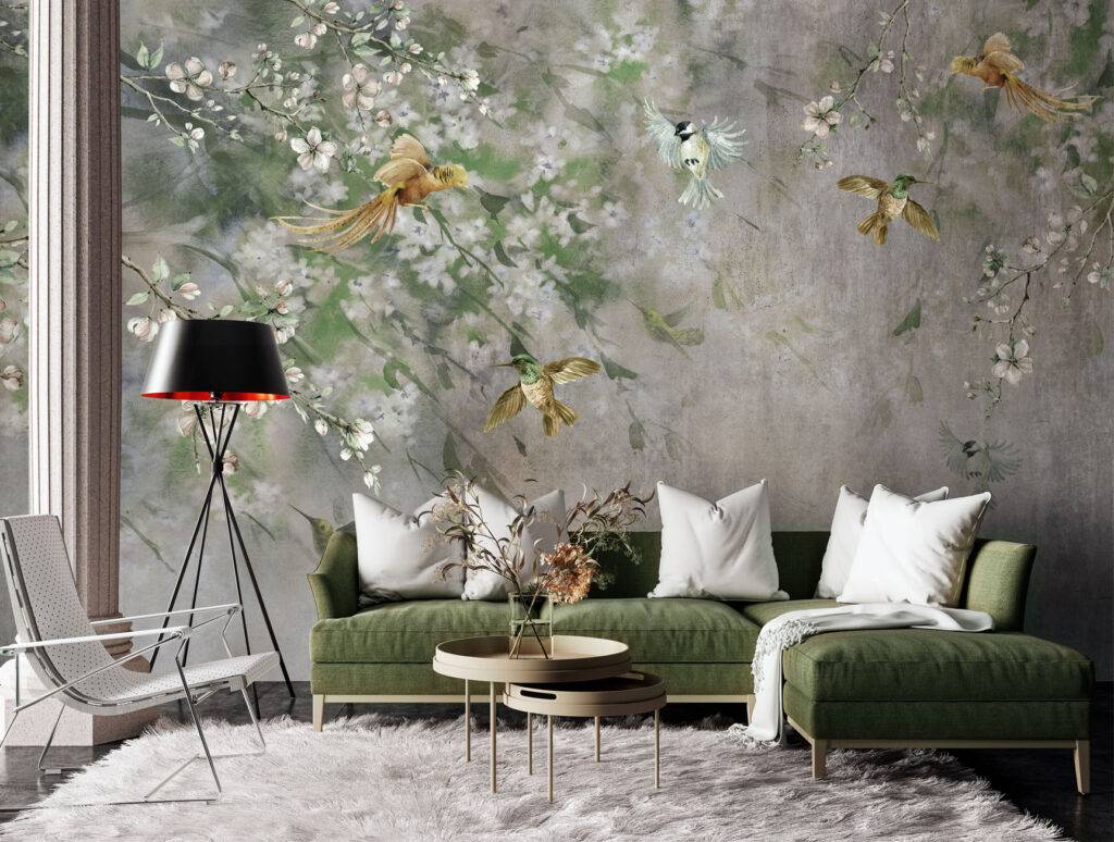 Swallows on apple-tree wall mural – Nouqoush